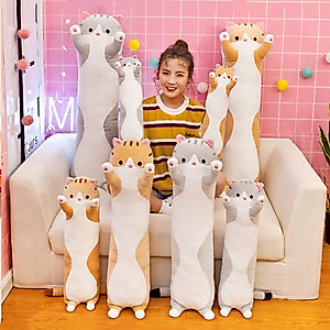 SNOWOLF Cute Cat Plush Long Body Pillow, 43 inch Cat Stuffed Animals Plushie Toy Soft Throw Sleeping Cotton Kitten Pillow Gift for Kids Girls (Gray, 43.3")