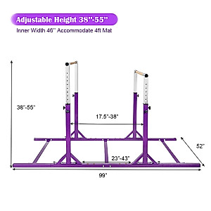 Costzon Double Horizontal Bars, Junior Gymnastic Training Parallel Bars w/11-Level 38-55" Adjustable Heights, 264lbs Capacity, Ideal for Indoors, Outdoor, Home Practice (Purple)