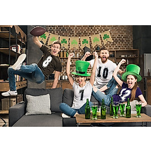 Whaline St. Patrick's Day Banner with Wooden Beads Glitter Green Shamrock Garland Burlap Banner Pre-Assembled Wooden Beads Clover Banner Fireplace Wall Hanging for Party Home Decoration