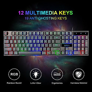 Gaming LED Keyboard Mouse Headset and Mousepad Bundle, CHONCHOW Wired Rainbow LED Light Up Gaming Keyboard Mouse Headset, Value 4 in 1 Gaming Set for Xbox PS4 PS5 PC Laptop Gamer