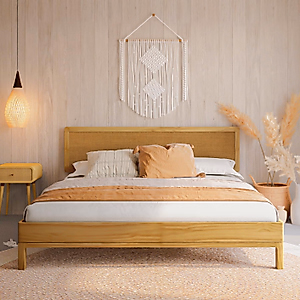 Bme Nipe King 14 Inch Bohemian Bed Frame with Adjustable Woven Headboard - Rustic & Vintage Unique Style with Rubber Wood - No Box Spring Needed - Easy Assembly - Natural