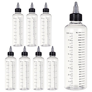 BENECREAT 8 Pack 8oz Large Transparent Plastic Dispensing Bottle with Twist Cap and Graduated Measurement for Liquids, Inks, Oils, Arts and Crafts