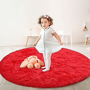 FlyDOIT Round Area Rugs for Bedroom (4x4 Feet, Red)
