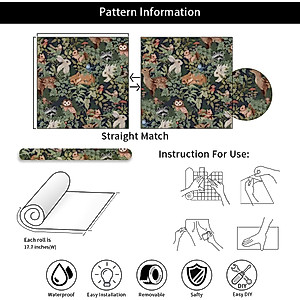 MuralPeel Animal Leaf Forest Deer Rabbits Squirrel Owl Green Plants Peel and Stick Wallpaper Self Adhesive Removable Easy Peel Off Contact Paper Stick on Wall Paper for Bedroom&Renter