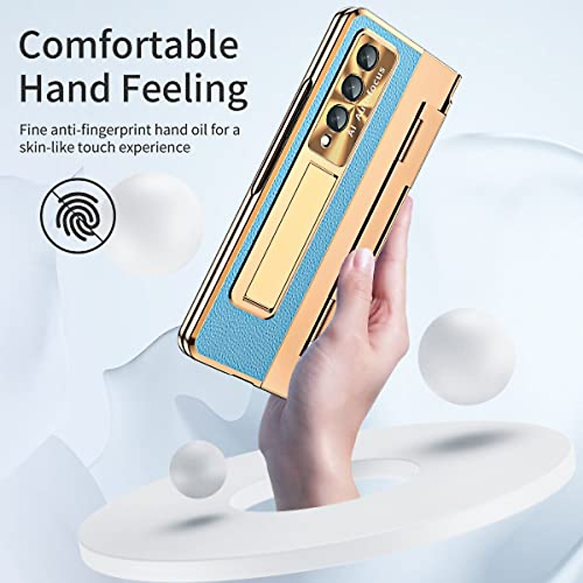 EAXER Compatible with Samsung Galaxy Z Fold 3 5G Case, Full Coverage Protection Built in Screen Protector Stand Shockproof Hinge Case Cover (Golden&Blue)