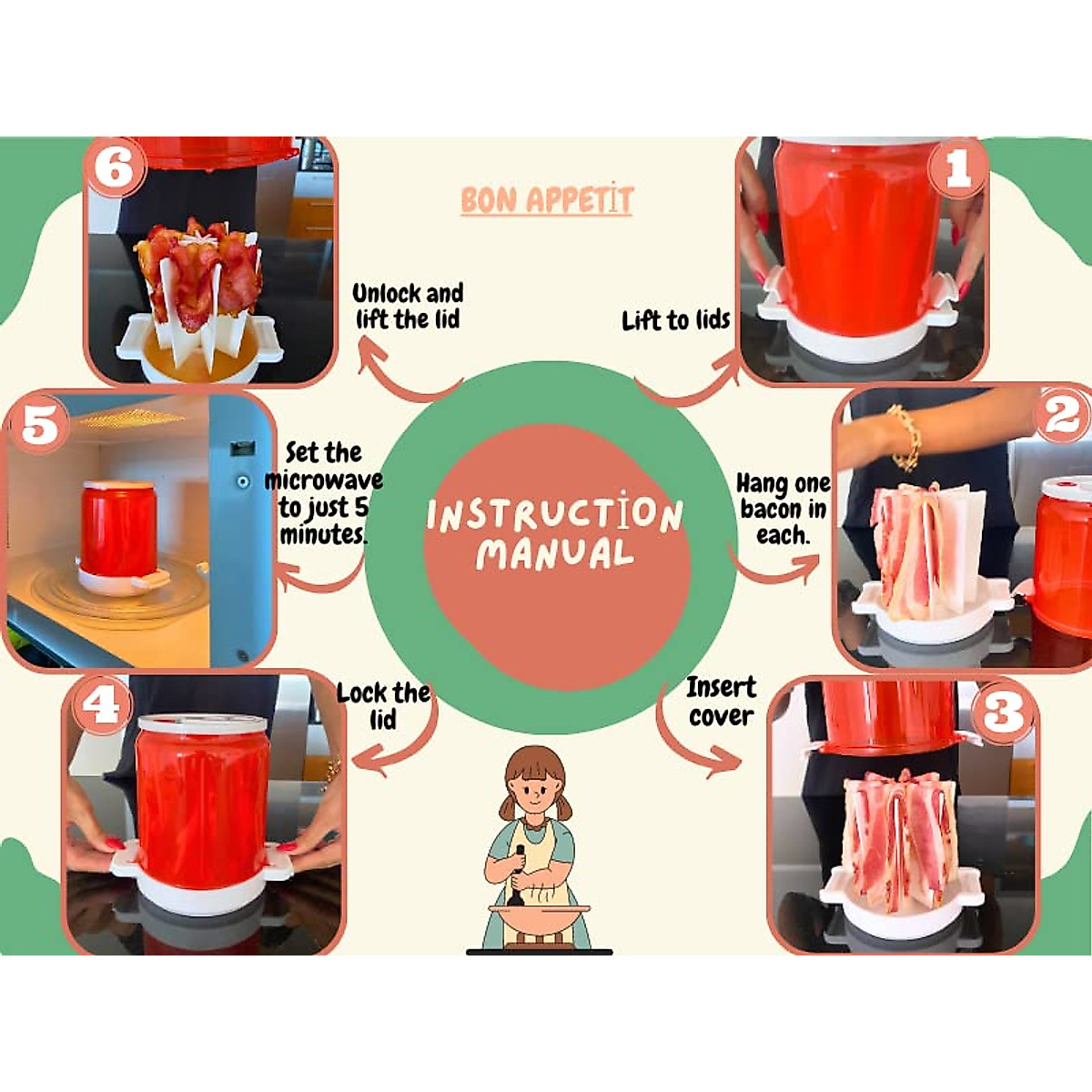GIGIABLE Microwave bacon cooker Bacon cooker for microwave oven Instant pot accessories Home Kitchen Bacon Rack for Oven No Splash Easy to Clean Make Crispy Bacon in Minutes for Home