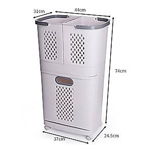 2-Tier Laundry Basket with Wheel Rolling Laundry Sorter Hampe Bathroom,plplaaoo Sorter Basket,Laundry Basket Bottom Opening Closing Design Dirty Clothes Hamper with Storage Shelf for Bathroom