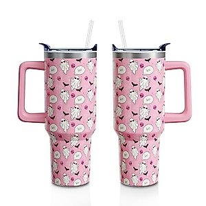 Aokoyi Halloween Ghosts 40oz Tumbler Cup with Handle and Straw, Pastel Holiday Gifts for Women Girls, Stainless Steel Insulated Water Bottle 1PC
