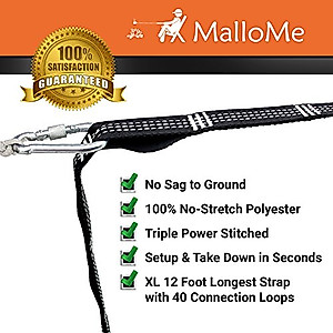 MalloMe XL Hammock Straps - Hammock Tree Straps Set 2000+ LBS Heavy Duty 40 Loops & 100% No Stretch Suspension System Kit - Camping Hammock Accessories | 2 Carabiners | 12 Feet