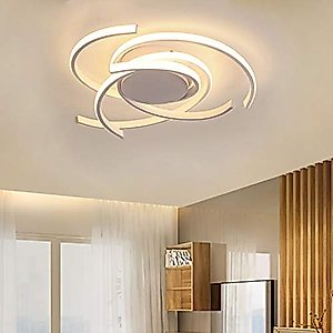 LED Bedroom Light Modern Chic Design Flush Mount Ceiling Lamp Dimmable Acrylic Panel Unique Minimalist Livingroom Pendant Light with Remote Control Dining Room Kitchen Island Office Hanging (White)