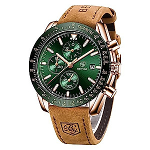 BY BENYAR Men's Watches Analog Quartz Waterproof Watch Sport Leather Watch for Men Fashion Elegant Chronograph Casual Wristwatch（Green）