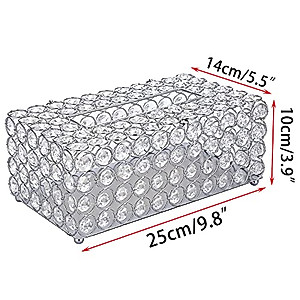 Sumnacon Crystal Rectangular Tissue Box Cover - Decorative Glass Tissue Box Holder, Sparkling Facial Tissue Holder for Bathroom Vanity Dresser Night Stand Table Countertop Home Office Decor, Silver