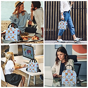 CEGGTDIR Insulated Reusable Lunch Bag with Adjustable Detachable Shoulder Strap, Durable Water-Proof Blue Corgi Lunch Box for Boys and Girls Portable Modern Tote Bag For School Picnic Travel