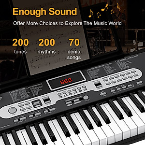 Amyove Keyboard Piano for Beginners, 61 Key Piano Keyboard with Built-In Speaker Microphone, Sheet Stand and Power Supply, Portable Keyboard Teaching for Best Birthday or Christmas Gift