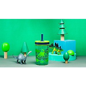 Zak Designs Kelso 15 oz Tumbler Set, (Dino Camo) Non-BPA Leak-Proof Screw-On Lid with Straw Made of Durable Plastic and Silicone, Perfect Baby Cup Bundle for Kids (2pc Set)