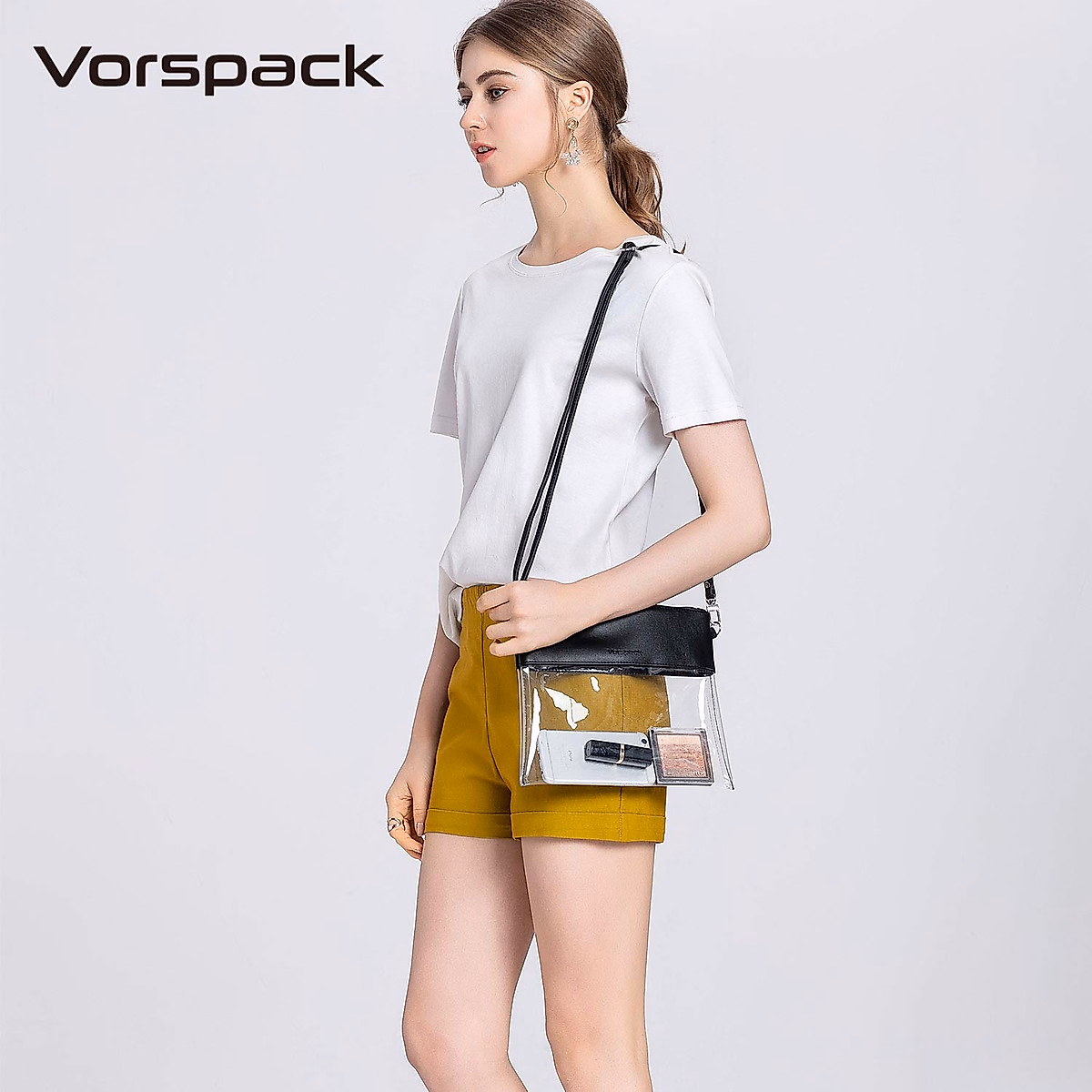 Vorspack 2 Packs Black Clear Purse Stadium Approved - Clear Bag Clear Crossbody Bag for Concerts Sports Festivals