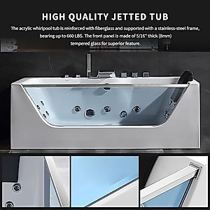 Empava 67 in. Acrylic Alcove Whirlpool Bathtub - Hydromassage Rectangular Jetted Soaking Tub with Center Drain - Waterfall Faucet