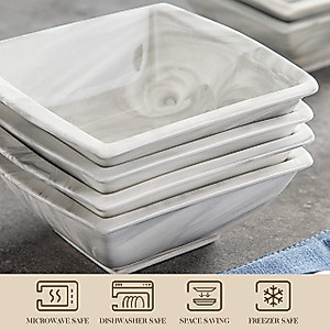 MALACASA Marble Grey Cereal Bowls, 13 Ounce Square Dessert Bowls Side Dish Bowls, Serving Bowls Set for Ice Cream, Salad, Pudding and Pasta, Set of 6, Series Blance