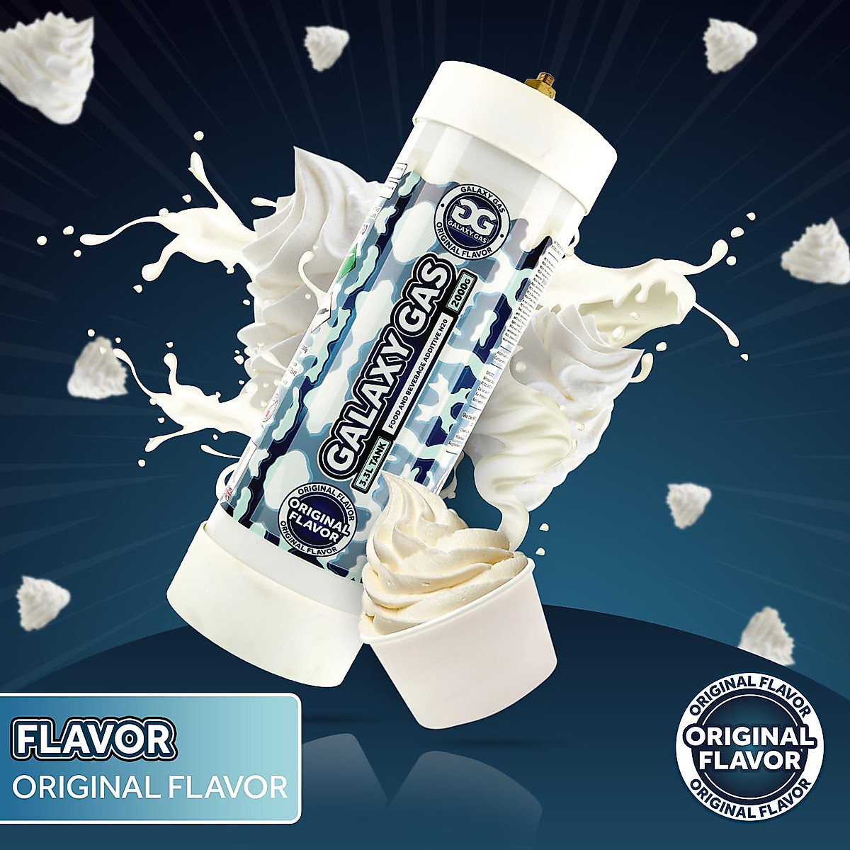 Galaxy Gas Original Flavor, Whipped Cream Dispenser Cartridge Tank, Nitrous Oxide 3.3L 2000 Gram, Whipped CreamTank, N2O tank Tank, 1 Cylinder