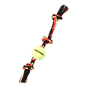 Mammoth Flossy Chews Color 3 Knot Tug w/Standard Tennis Ball – Premium Cotton-Poly Tug Toy for Dogs – Interactive– Rope Dog Toy for Medium Dogs - 20”