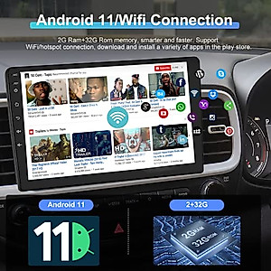 2G+32G Wireless Apple CarPlay Car Stereo, 9" Touch Screen Android 11 Double Din Car Radio, HD Backup Camera Bluetooth Audio GPS Navigation WiFi Subw Android Auto USB FM/RDS Radio External Mic