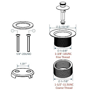 Black tub Drain Lift &Turn Tub Trim Set with Two-Hole Overflow Faceplate Conversion Kit Assembly, Hidrop Bathtub Drain Replacement Trim Kit and Universal Fine/Coarse Thread, Matte Black