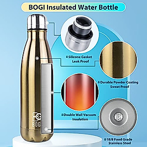 BOGI 25oz Insulated Water Bottle Double Wall Vacuum Stainless Steel Water Bottles, Leak Proof Metal Sports Water Bottle Keeps Drink Hot and Cold-Perfect for Outdoor Sports Camping Biking (Champagne)