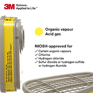 3M Respirator Cartridge 6003, 1 Pair, Helps Protect Against Organic Vapors or Acid Gases