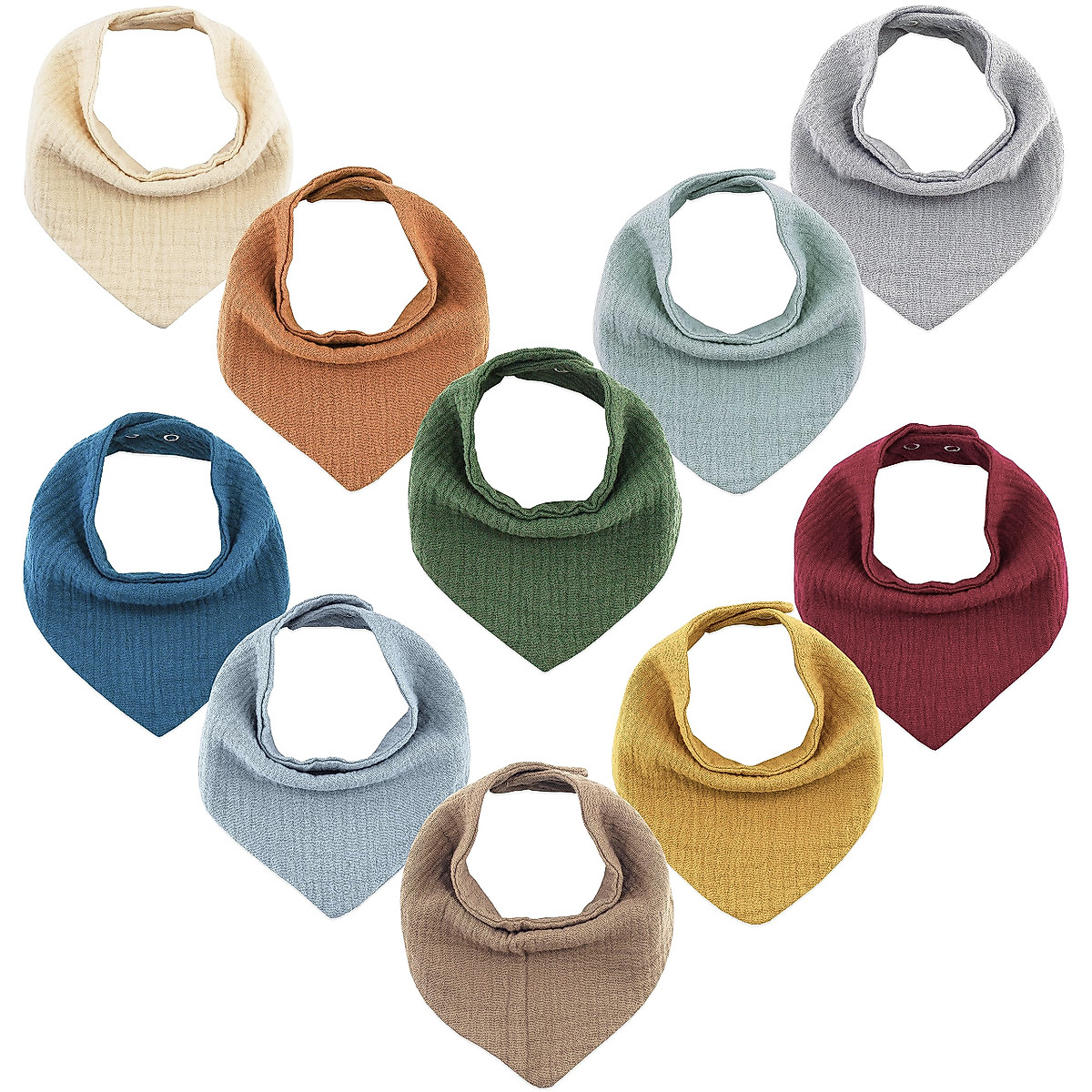 Meerdif Muslin Baby Bibs 10 Pack Baby Bandana Drool Bibs for Unisex Boys Girls, 100% Cotton 10 Solid Colors Set (Multi Color)