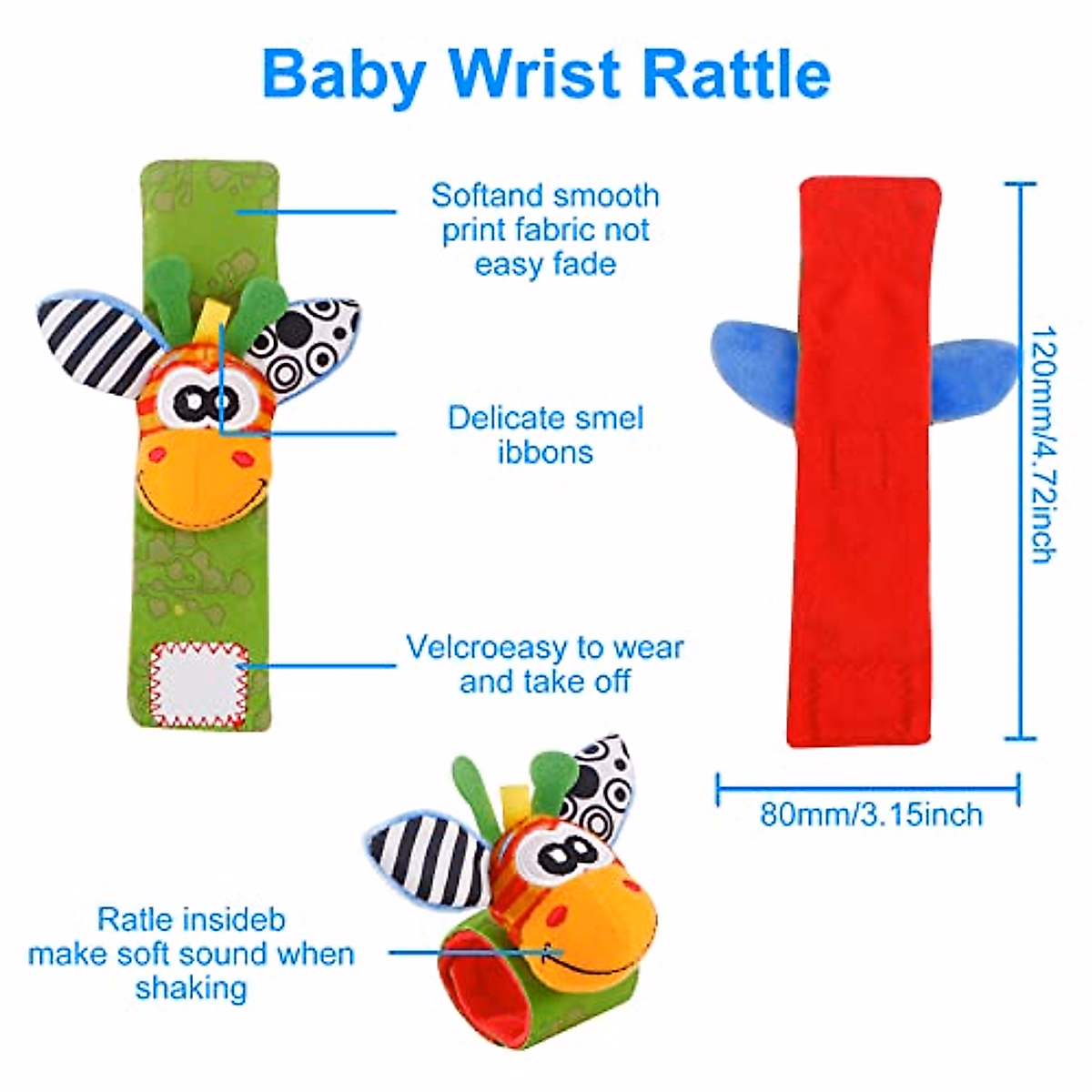 FancyWhoop Baby Socks Toys Wrist Rattle and Foot Finder 8 PCS Developmental Early Educational Toys Set Gift for Infant Newborn Girl Boy 0-3 3-6 Months