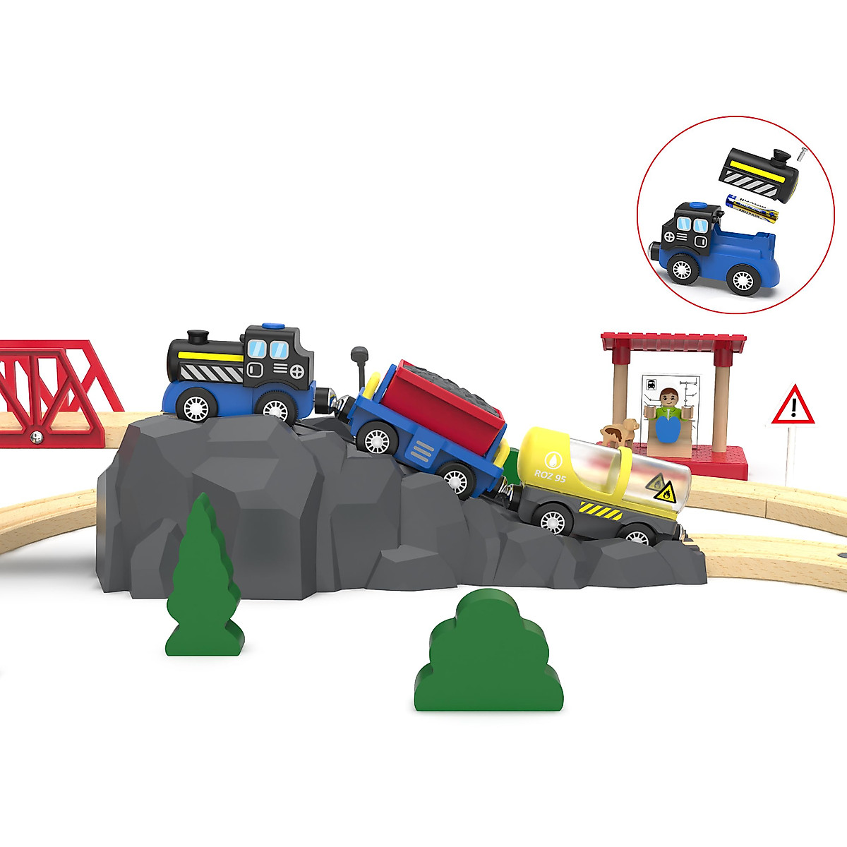 Train Accessories Battery Operated Locomotive Train, Engineering Train Fits All Train Set for Toddlers, Engine Powerful Train Toys for Wooden Railway System, Train for Kids