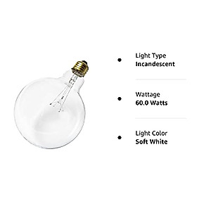 Satco 60G40 Incandescent Globe Light, 60W E26 G40, Clear Bulb [Pack of 6]