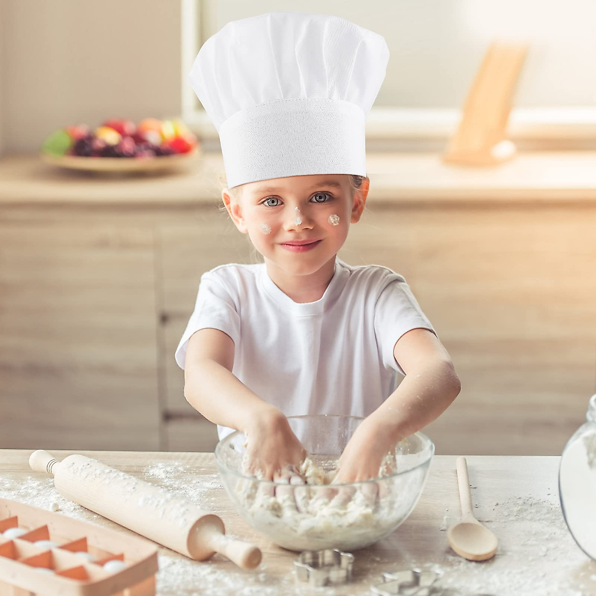 Lusofie Kids Chef Hat Adjustable White Chef Hats Elastic Kitchen Cooking Cap Baker Hat Chef Hat for Kids Girls Boys