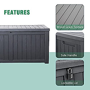 Large 120 Gallons Weather Resistant Outdoor Deck Box Lockable Patio Storage Box Outside Cushion Organization Storage Bench for Patio Cushions, Garden Tools and Pool Toys - Black. Free Patio Cover Included