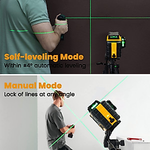 KAIWEETS Laser Level Green, 3X360° Laser Level, 3D Lines Laser 98ft/30M (Up to 196ft/60M with Detector) with Self-Levelling Mode, Manual Mode, Independents Windows, Magnetic Base