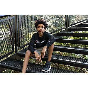 Champion Boys Long Sleeve Tee Shirt Kids Tops (Cargo Olive Outline, Large)