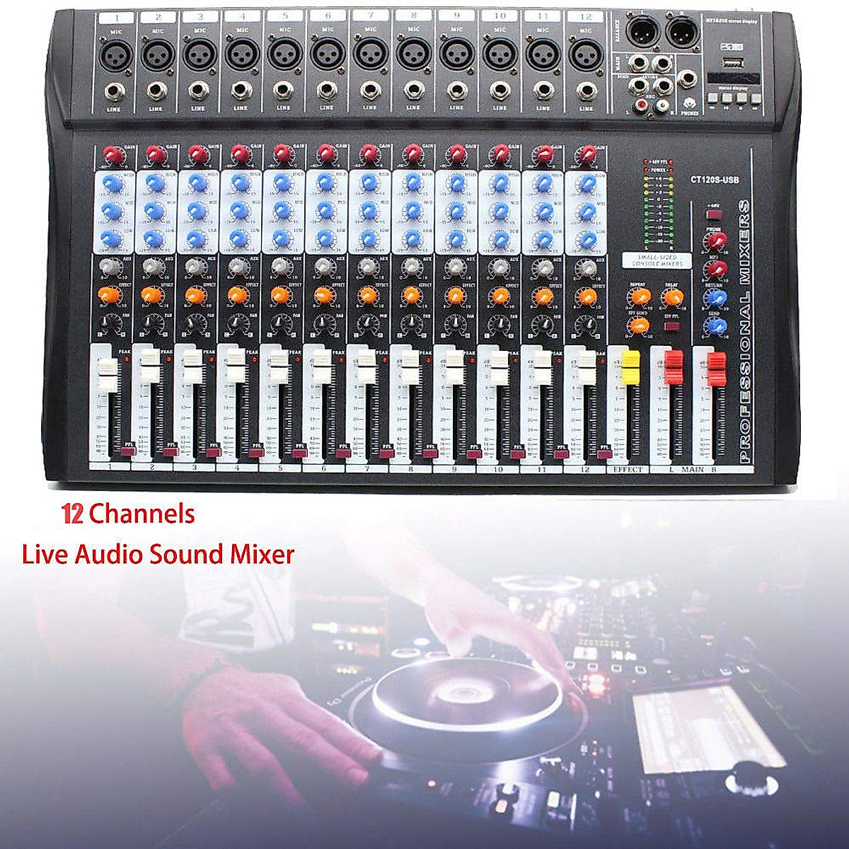 Bluetooth Studio Audio Mixer Sound Mixing Console Desk System Interface w/USB Drive for PC Recording Input AC 110V for Professional and Beginners Recording Function (12 Channel)
