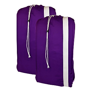 2 Pack - Nylon Travel Laundry Bags with Shoulder Strap, Machine Washable Dirty Clothes Organizer, size: 30" x 40" Easy fit a Laundry Hamper or Basket, Made in USA (color: Purple)