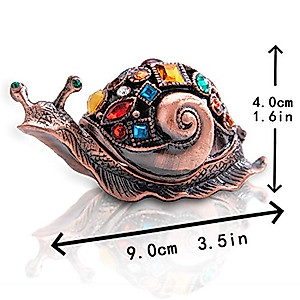 YU FENG Crystals Bejeweled Trinket Box Hand-Painted Brown Snail Animal Figurine Hinged Jewelry Box Collectible for Women