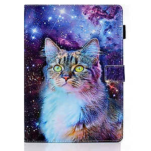 KEROM Case for iPad 9.7 inch (Fits iPad 6th/5th Generation 2018/2017, Also Fits iPad Pro 9.7 and iPad Air 2/1), Premium PU Leather Smart Folio Stand Cover with Auto Sleep Wake, Space Cat