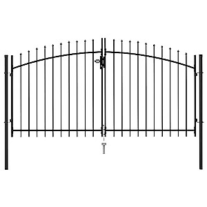 loibinfen Double Door Fence Gate with Spike Top, Garden Fence Gate Double Door Metal Steel Outdoor Fencing for Yard Driveway, Steel 9.8'x4.9' Black