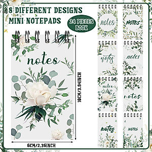 Yeaqee 24 Pcs Greenery Eucalyptus Spiral Notebook Mini Aesthetic Spiral Notebook Cute Eucalyptus Flower Party Favors Journal Small Memo Note Pad Bulk for Office Supplies Wedding Party