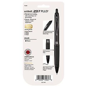 uniball 207 Plus+ Retractable Gel Pens, Medium Point, 0.7mm, Black Ink, 4/Pack (70460)