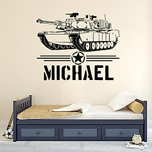 USA Armed Forces Tank Boy Name Personalized Wall Sticker Decal-M1A1 Abrams Tank Decal Vinyl Sticker for Nursery-Custom Desing-Made in USA