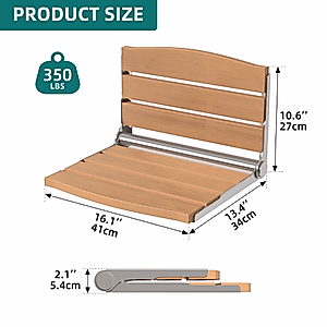 YITAHOME Shower Bench Folding Shower Seat Wall Mounted Foldable Shower Chair, Stainless Steel Frame for Inside Shower, Home Care (Teak)