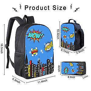 Kids 3Pcs Cartoon Backpack Set, 3-in-1 Large Capacity School Bookbag Travel Daypack Bag with Lunch Bag and Pencil Case -1