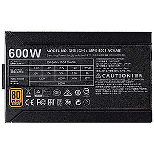 Cooler Master MWE Bronze 600 Watt 80 Plus Certified Power Supply, 3 Year Warranty