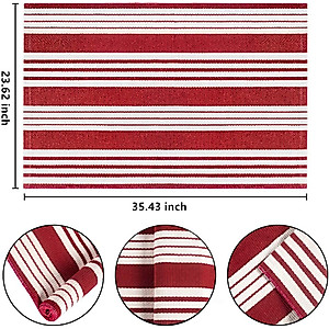 Red and White Striped Outdoor Rug 24'' x 35'' Door Mat Outdoor Machine Washable Welcome Mats Cotton Hand-Woven Entryway Rug for Front Porch/Entryway/Laundry/Bathroom/Bedroom