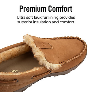 Clarks Mens Suede Venetian Moccasin Slipper A345001 - Warm Plush Faux Fur Lining - Indoor Outdoor House Slippers For Men (11 M US, Cinnamon)