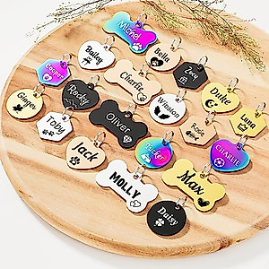FAMIPAWS Pet ID Tag Dog Name Tags Personalized Dog Tags and Cat Tags with Icon & 5 Lines of Custom Text Engraved Stainless Steel Pet ID Name Tag,Bone